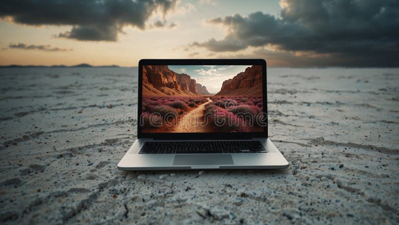 The Path or Road on Laptop Screen. Human Civilization Progress with ...