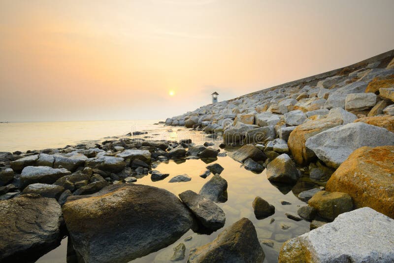 Path on the Rock Beach at Sunrise Stock Image - Image of area, bright ...