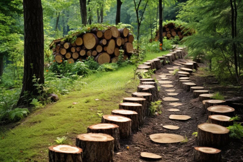 Path Round Logs Backyard. Generate Ai Stock Image - Image of carving ...