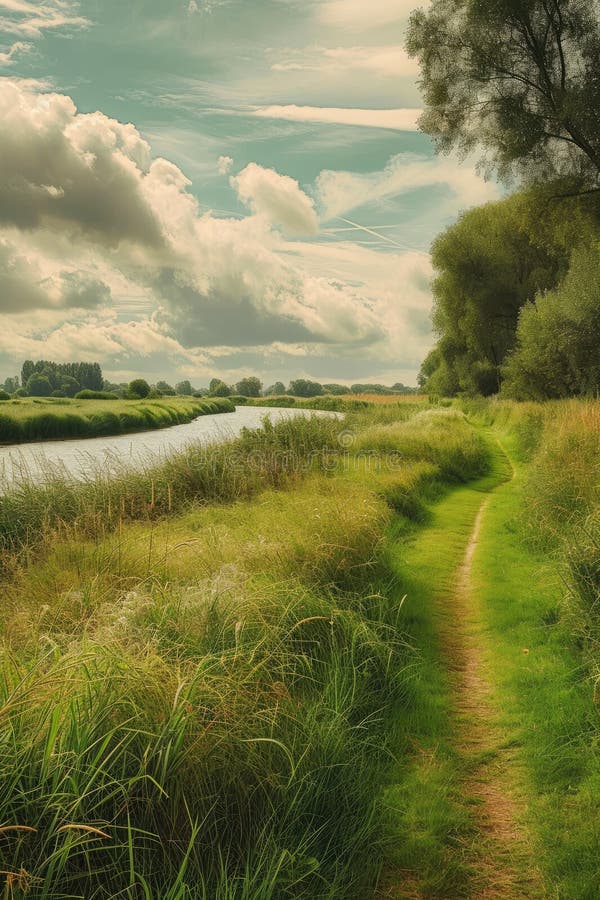 Path Alongside Water stock illustration. Illustration of recreation ...