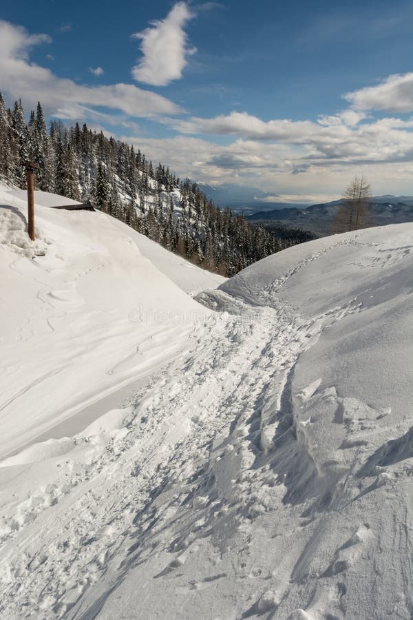 Path through the snow stock image. Image of weather, clouds - 38233145