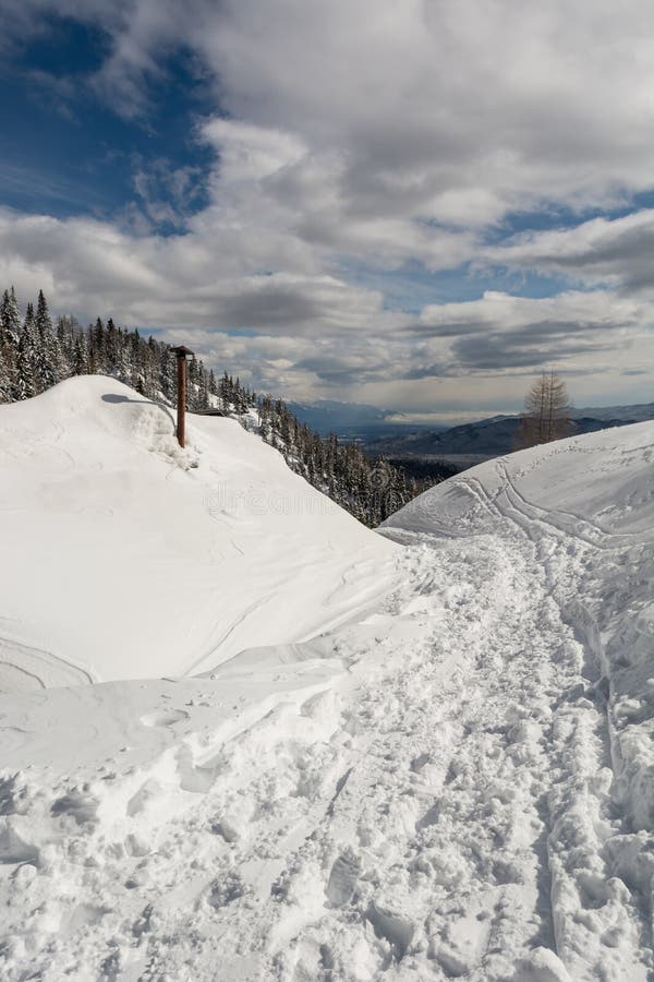 Path through the snow stock photo. Image of walk, clouds - 38233808