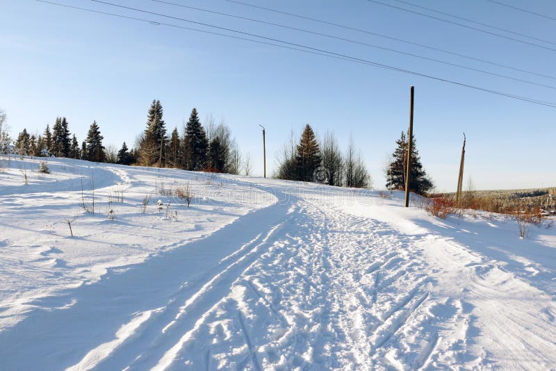 Path in the snow stock image. Image of rural, farm, activities - 78718421