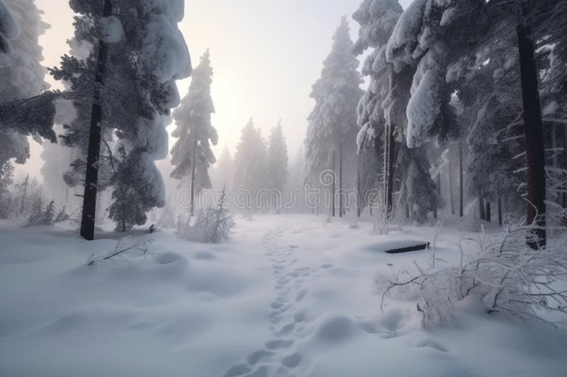 A Path through a Snowy Forest with Lots of Trees on Either Side of it ...