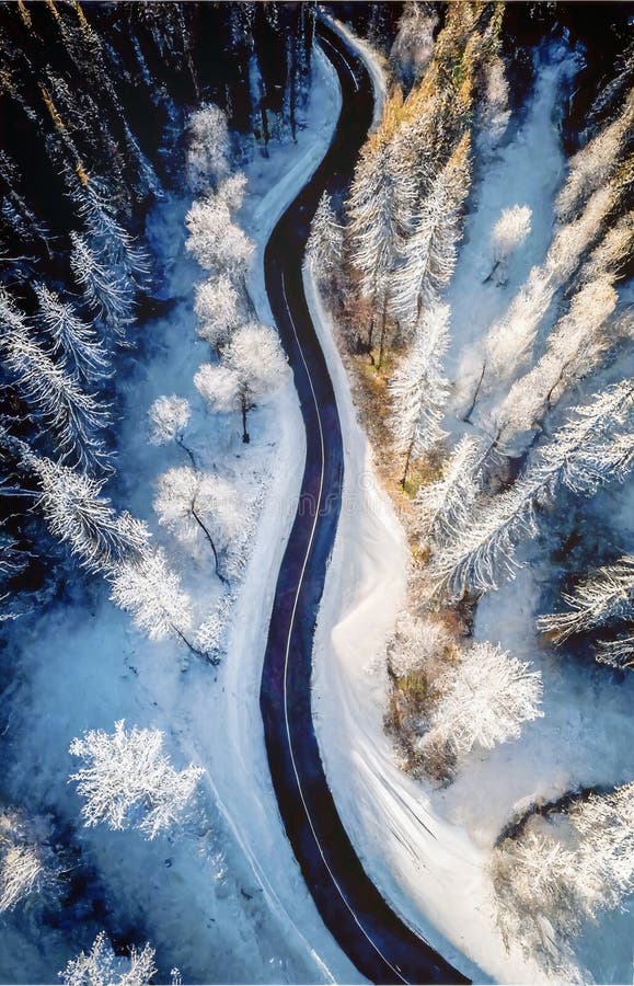 Path through the Snowy Forest, Top View from the Throne. Winter ...