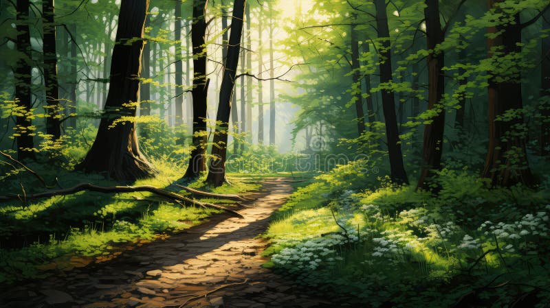 Path spring woods stock illustration. Illustration of harmony - 343587522