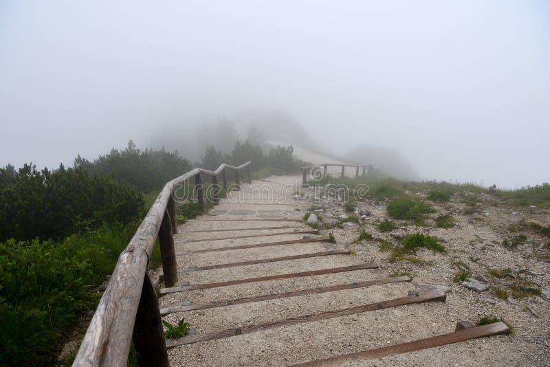 The Path with Steps in the Alpine Mountains Stock Image - Image of ...