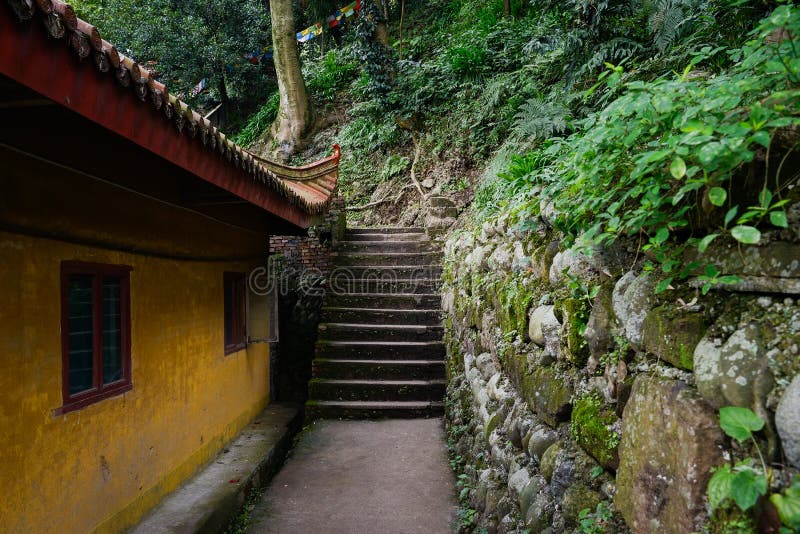 Path and Steps Behind Ancient Chinese Building on Mountainside Stock ...