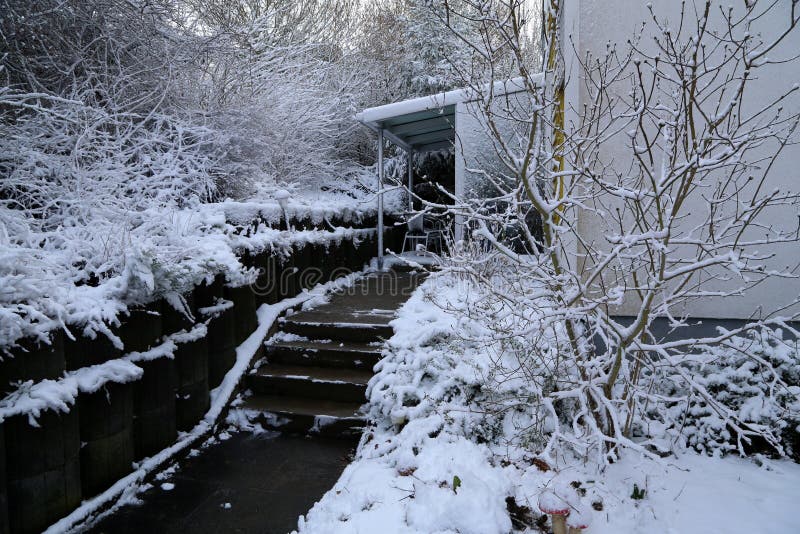 The Path with Steps at the House is Cleared of Snow Stock Photo - Image ...