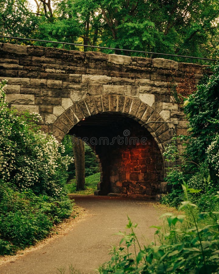 A Path through a Stone Tunnel, Central Park, New York City Stock Image ...