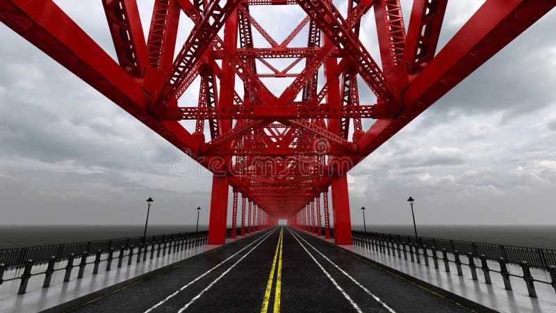 Path on the Structural Red Bridge on a Sunny Day a Little Cloudy Stock ...