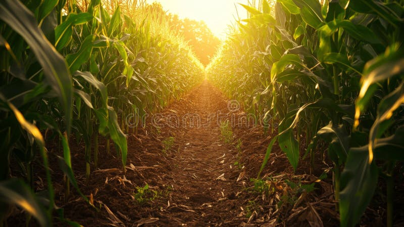 A Path through a Sunlit Cornfield Stock Illustration - Illustration of ...
