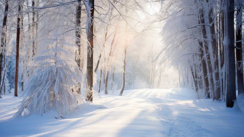 Path sunny snowy trees stock illustration. Illustration of winding ...