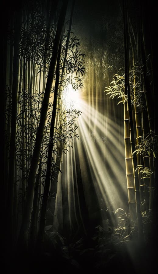 Path with Sunshine in a Bamboo Forest Stock Illustration - Illustration ...
