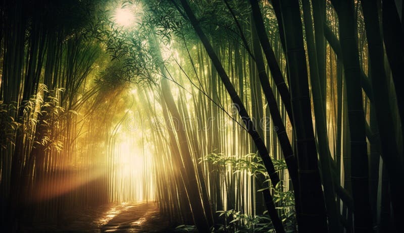 Path with Sunshine in a Bamboo Forest Stock Illustration - Illustration ...