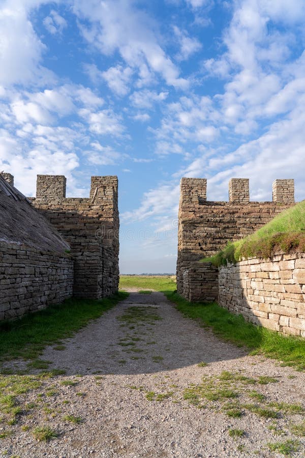 Path Surrounded by the Stone Walls of the Viking Castle in Oland ...