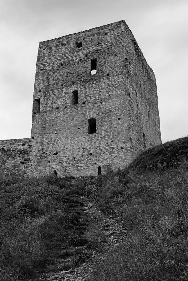 Path to the ancient tower stock photo. Image of tranquility - 100940206
