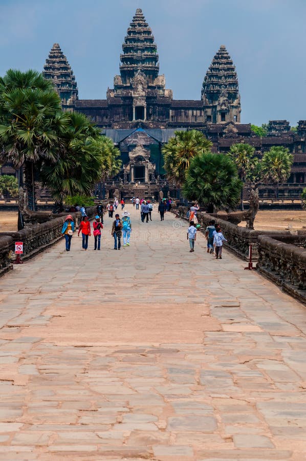 Path To Angkor Wat with People Editorial Stock Image - Image of cloud ...