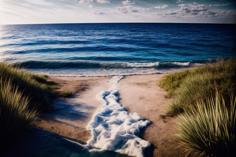 A Path To the Beach Leading To the Ocean. Generative AI Stock ...