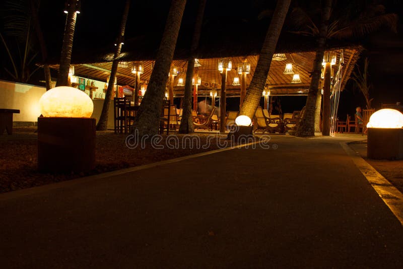 Path To Calm Night Beach Cafe with Lanterns Stock Image - Image of ...