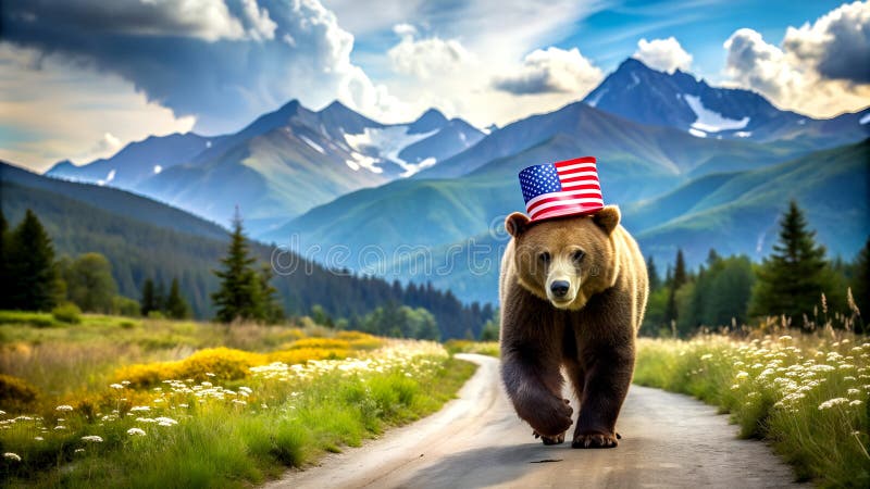On the Path To Freedom a Bears 4th of July Trek Stock Illustration ...