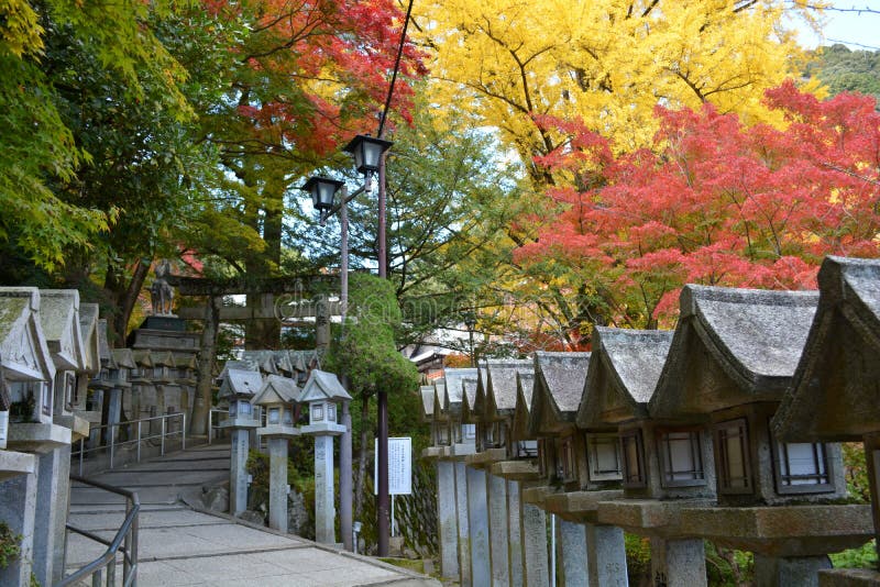 Path To Japanese Temple with Colourful Trees Stock Image - Image of ...