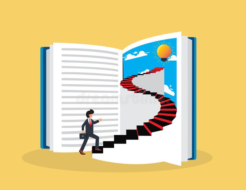 Path To Knowledge and Professional Growth. Businessman Stepping into ...