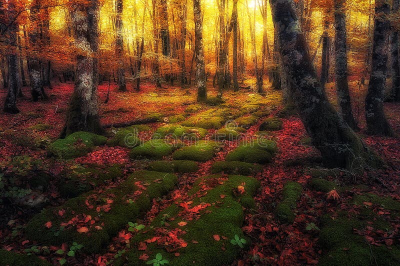 Path to magic forest stock photo. Image of santiago, basque - 82765448