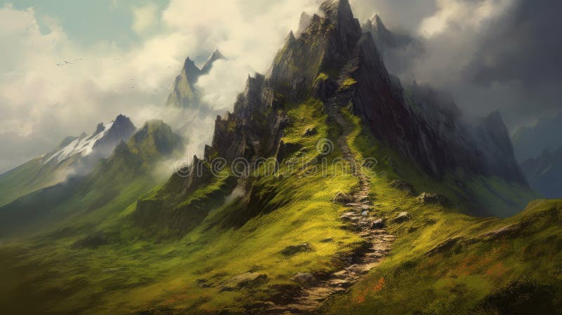 Path To Mountain Top. Generative AI Stock Illustration - Illustration ...