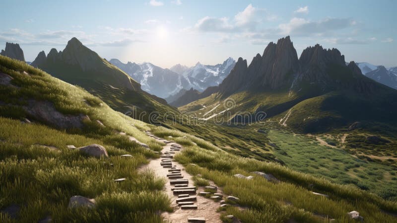 Path To Mountain Top. Generative AI Stock Illustration - Illustration ...