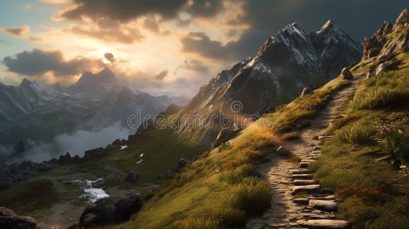 Path To Mountain Top. Generative AI Stock Illustration - Illustration ...