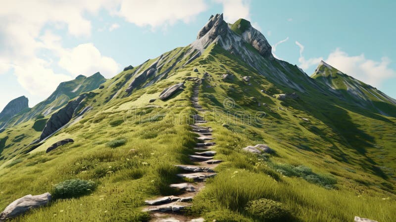 Path To Mountain Top. Generative AI Stock Illustration - Illustration ...