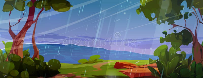 Path To Sea with Rain and Wind Storm Illustration Stock Vector ...