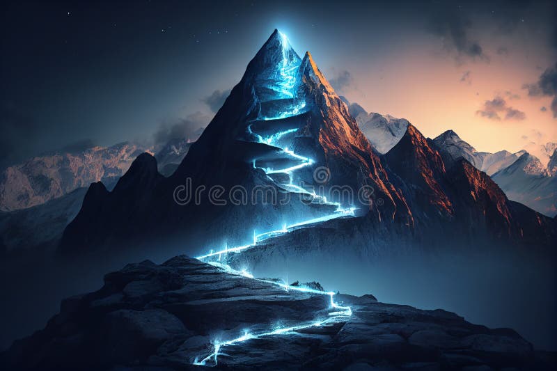 Path To Success Concept, with Glowing Blue Light Path Going Up the ...