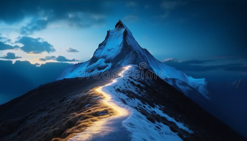 Path To Success Concept, with Glowing Light Path Up the Mountain Stock ...
