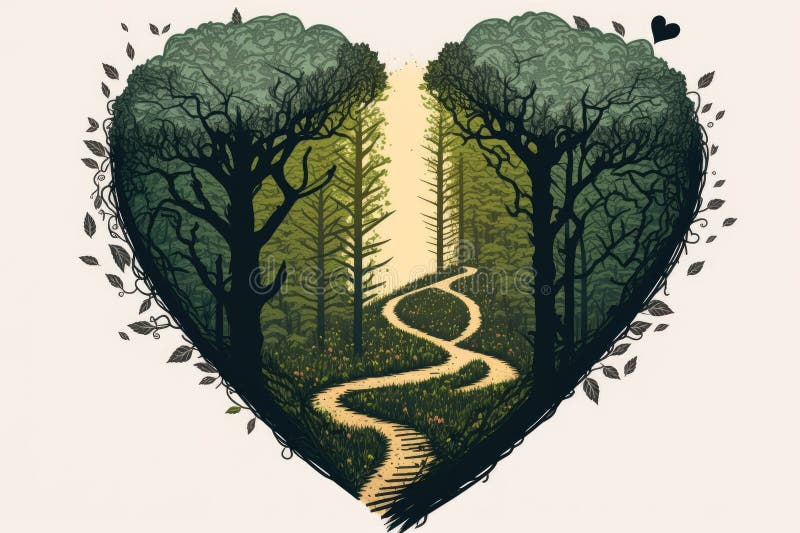 The Path To True Love. Planting a Heart Shaped Forest Stock ...