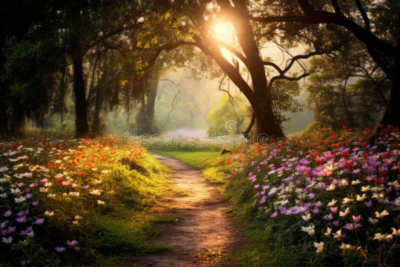 Path to Wildflower Field stock illustration. Illustration of leaf ...