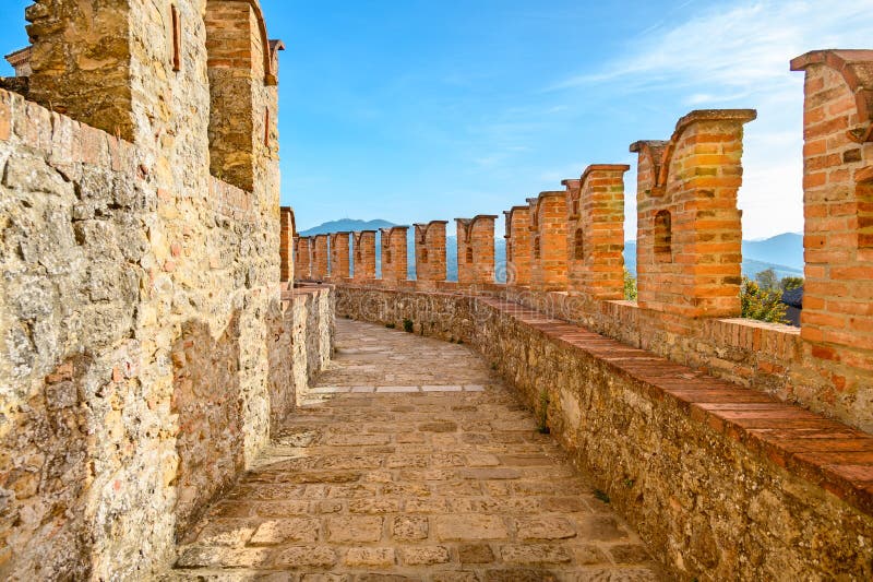 Path on Top of a Stone Old Wall Under a Beautiful Blue Sky and ...