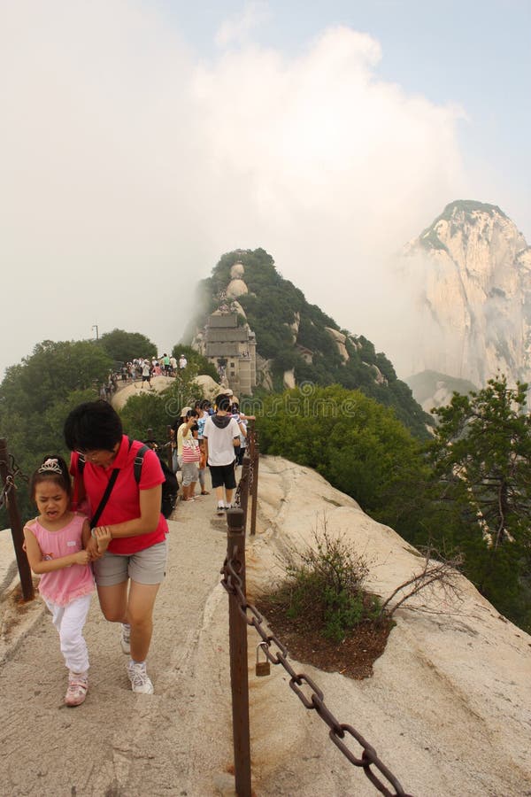 Path with Tourists at Huashang Mountain in China Editorial Stock Image ...