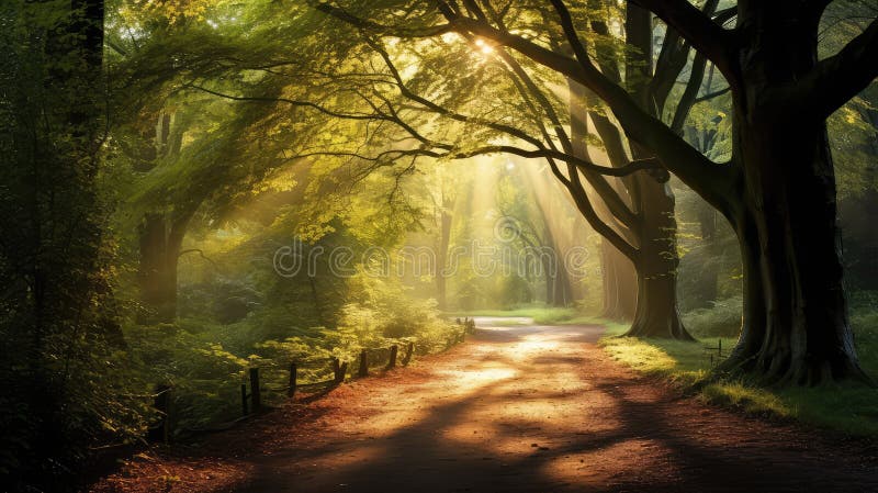 Path tree sunlight stock image. Image of stroll, illuminated - 372679995