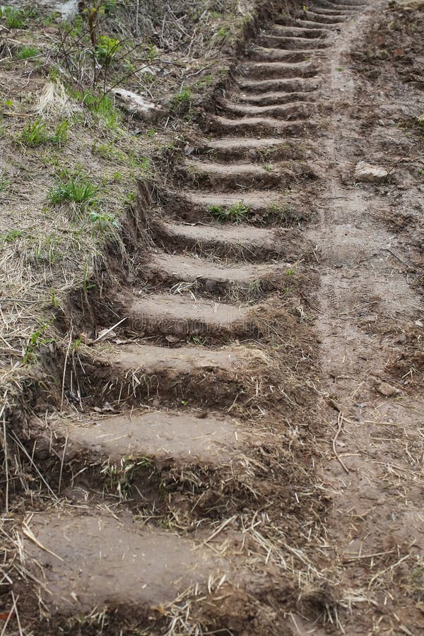 The Path Up the Mountain, Earthen Steps Stock Image - Image of uphill ...