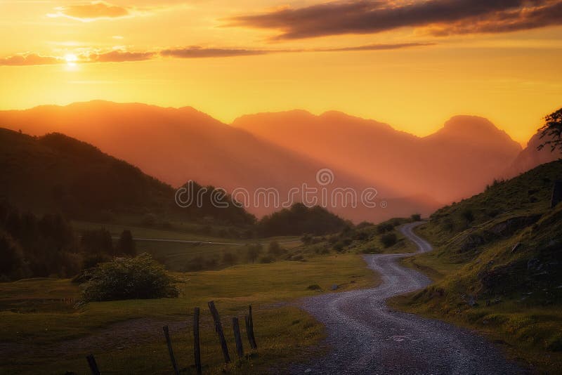 Path in the Mountains at Sunset Stock Image - Image of country, grass ...