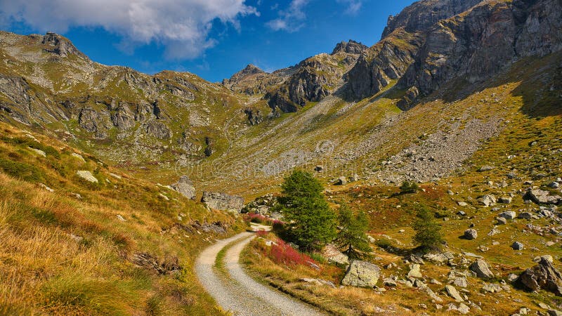 Path in the Valley Bottom with Amphitheater of Mountains in the ...