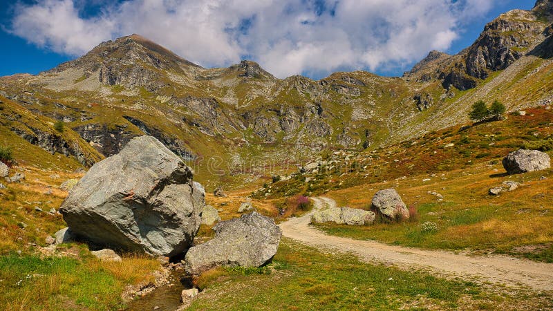 Path in the Valley Bottom with Amphitheater of Mountains in the ...