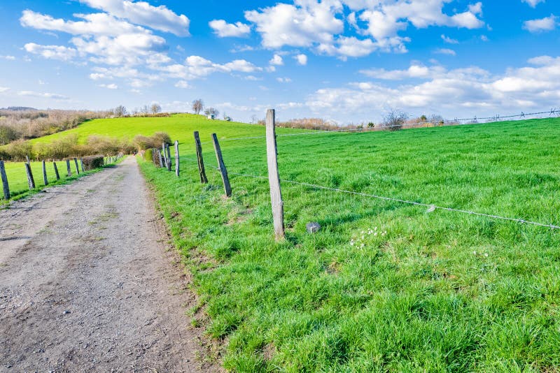 Path through a Vast Green Valley during a Sunny Day Stock Image - Image ...