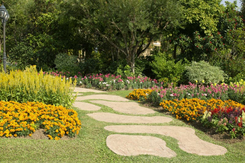 Path Way in Garden in the Flowers Garden Stock Image - Image of pathway ...