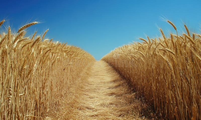 Path through Wheat Field, Golden Ears on Both Sides Stock Photo - Image ...