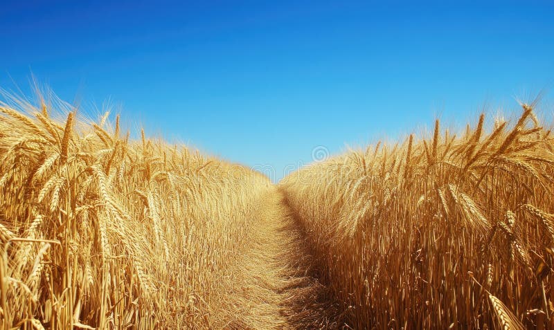 Path through Wheat Field, Golden Ears on Both Sides Stock Photo - Image ...