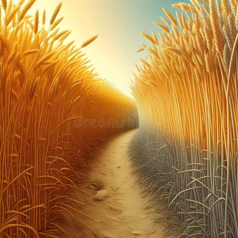 Path through the Wheatfield. Stock Illustration - Illustration of ...