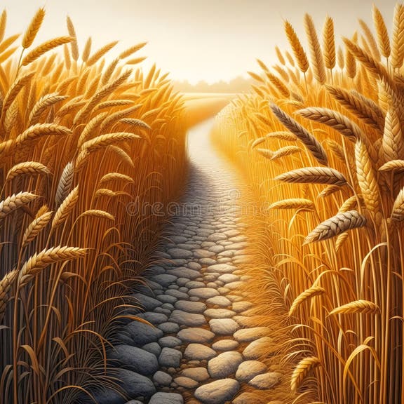 Path through the Wheatfield. Stock Illustration - Illustration of ...